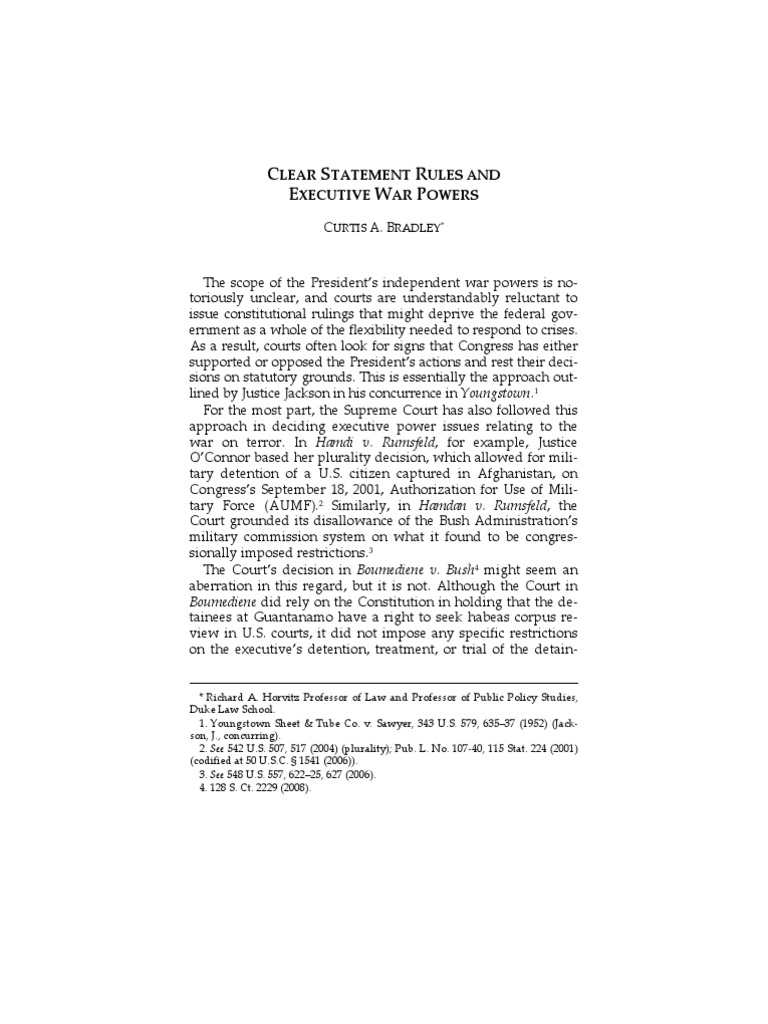 Clear Statement Rules and Executive War Powers | PDF | Enemy Combatant ...