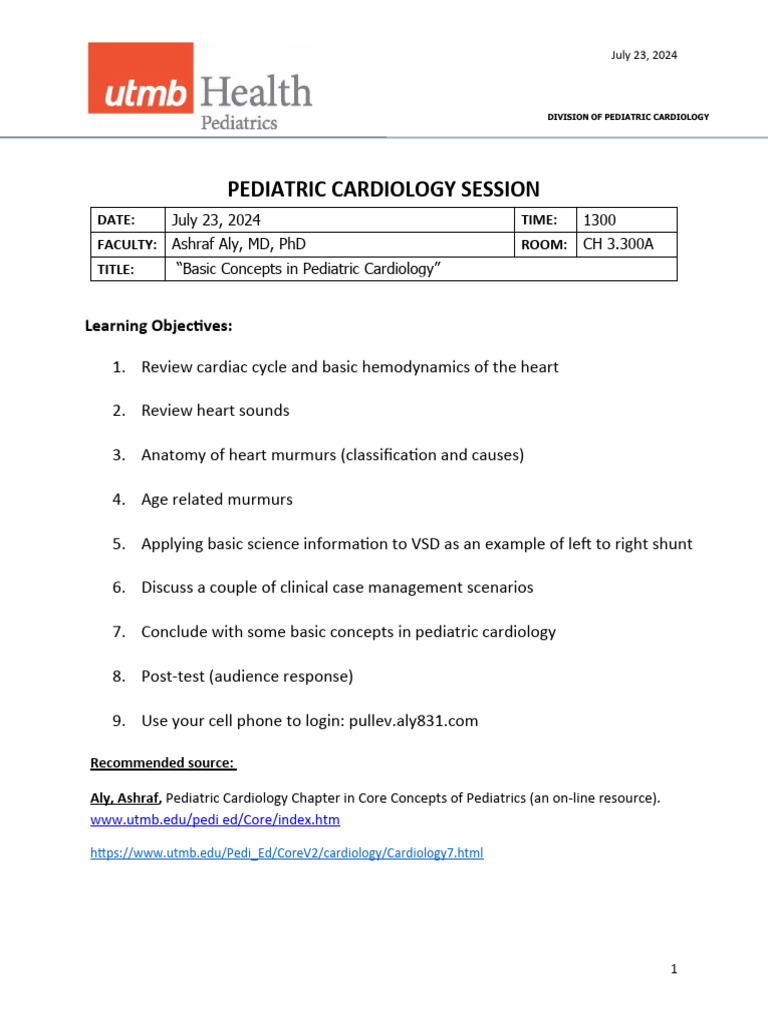 Cardiology - Basic Concepts Handout For MS Lectures | PDF | Ventricle ...
