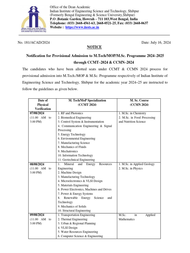 Notification Admission PG Form Declaration 16072024 | PDF | Engineering