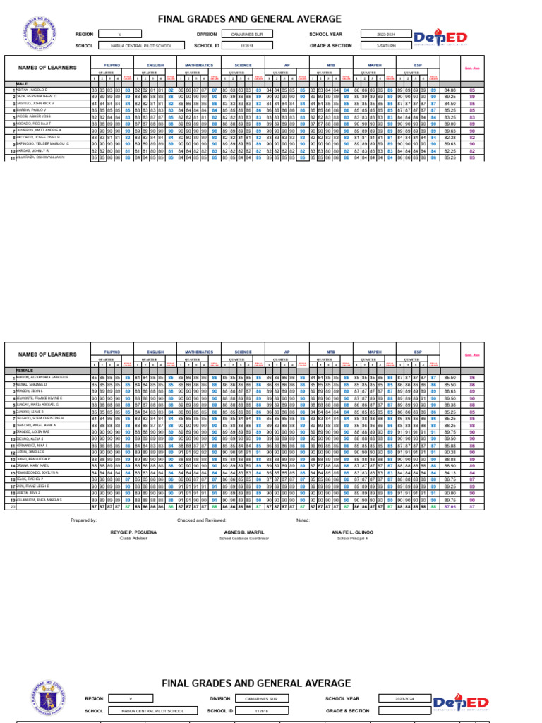 Grade 3 Summary Final Grades1 | PDF