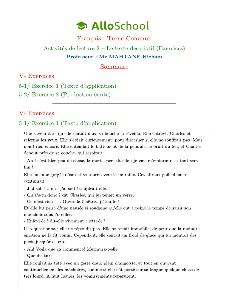 b1 Le Texte Descriptif Exercices | PDF