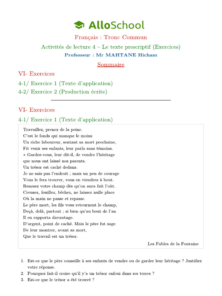 D 1 Le Texte Prescriptif Exercices | PDF