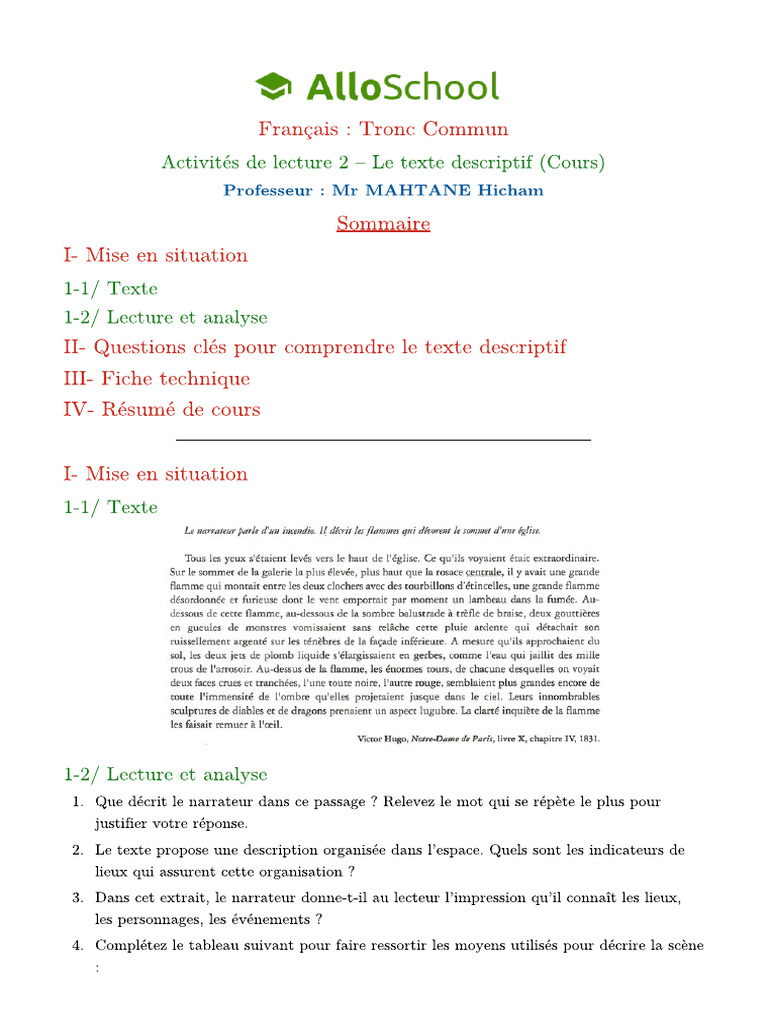 B Le Texte Descriptif Cours | PDF