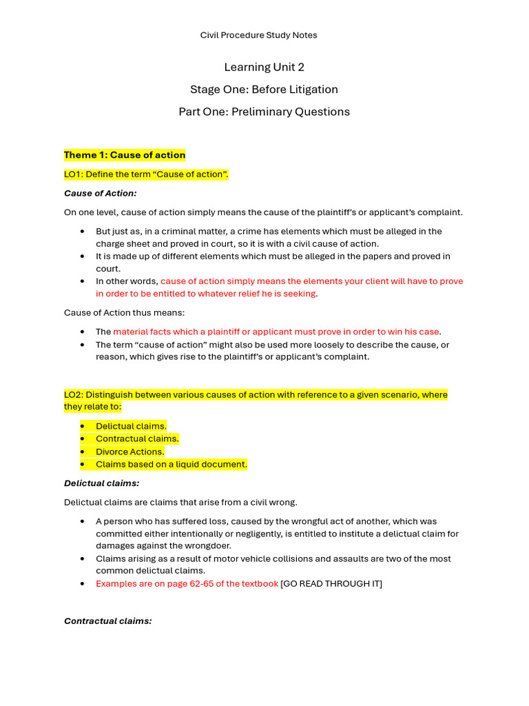 Civil Procedure Study Notes | PDF | Legal Guardian | Standing (Law)