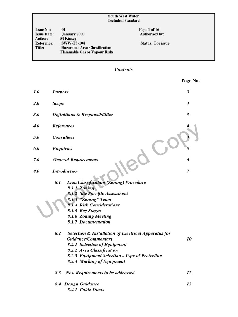 TS 104 - Hazardous Area Classification Flammable Gas or Vapour Risks - Information - 2.0 | PDF
