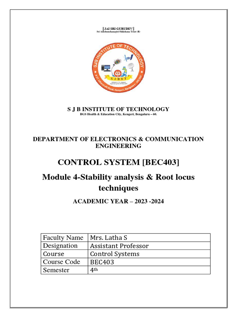 Control System (Bec403) Module 4-Stability Analysis & Root Locus ...