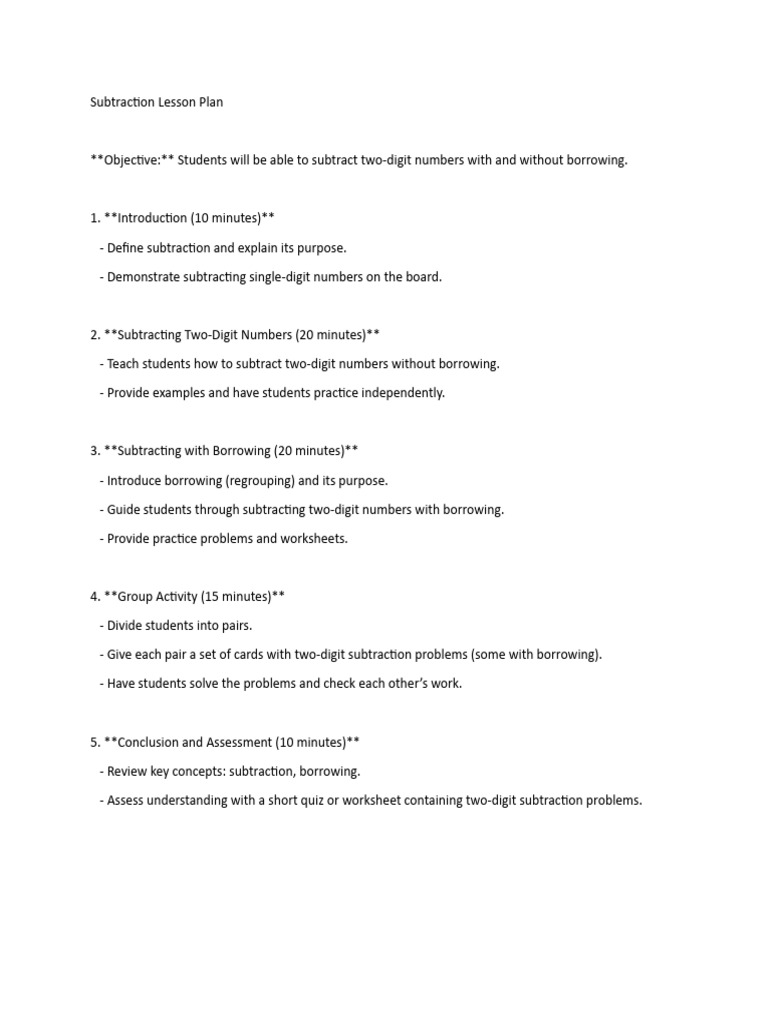 Subtraction Lesson Plan | PDF | Art