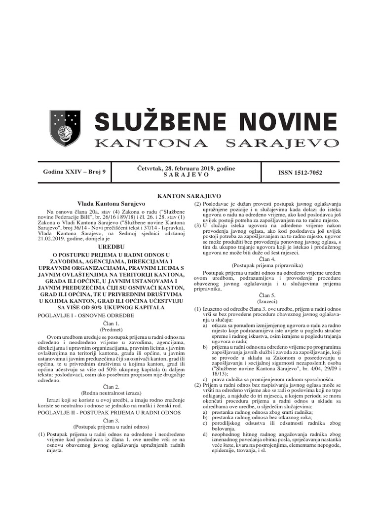 Uredba o Postupku Prijema U Radni Odnos 9 - 19 I 21 - 19 1 | PDF