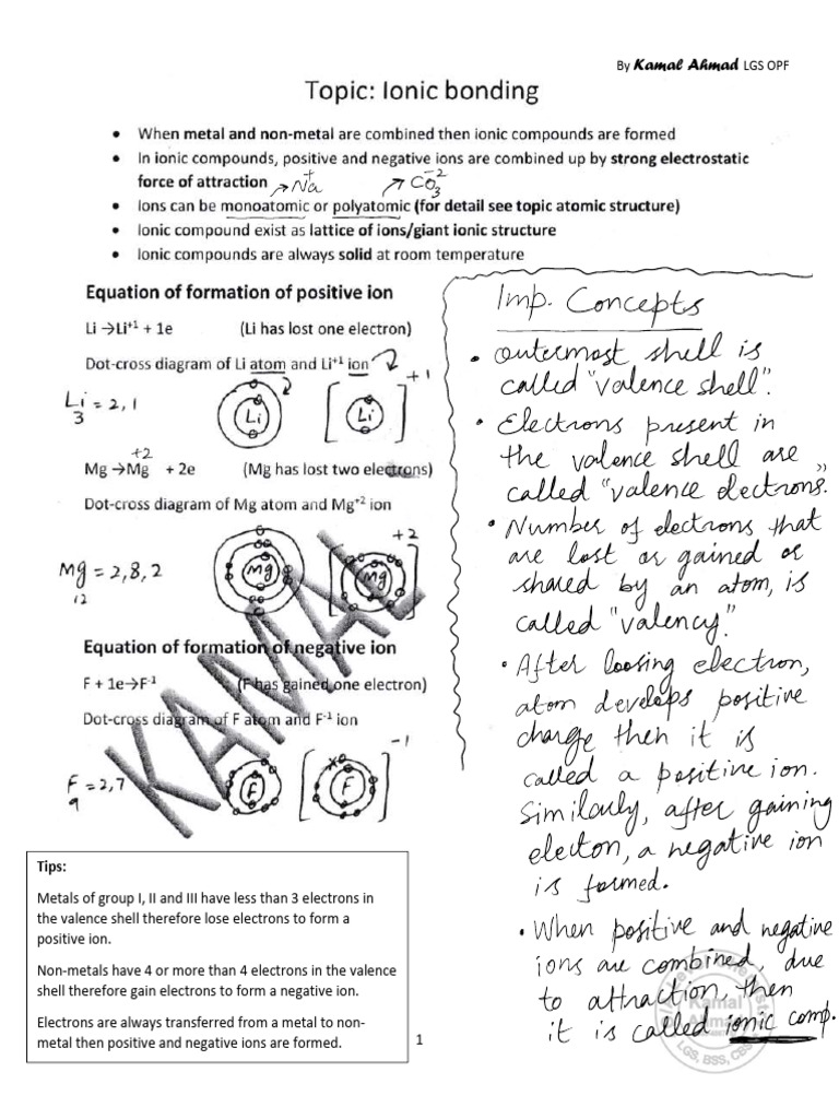 Ionic and Covalent bonding-OL-Notes-1 | PDF | Ionic Bonding | Chemical Bond