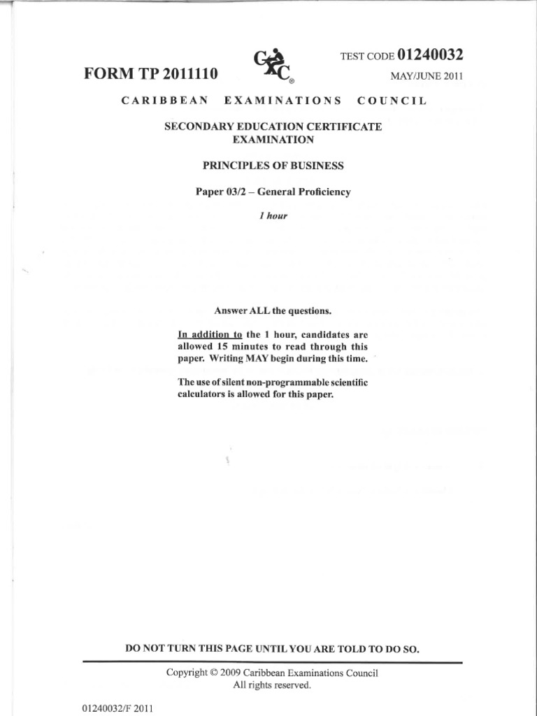 CSEC POB June 2011 p3 | PDF