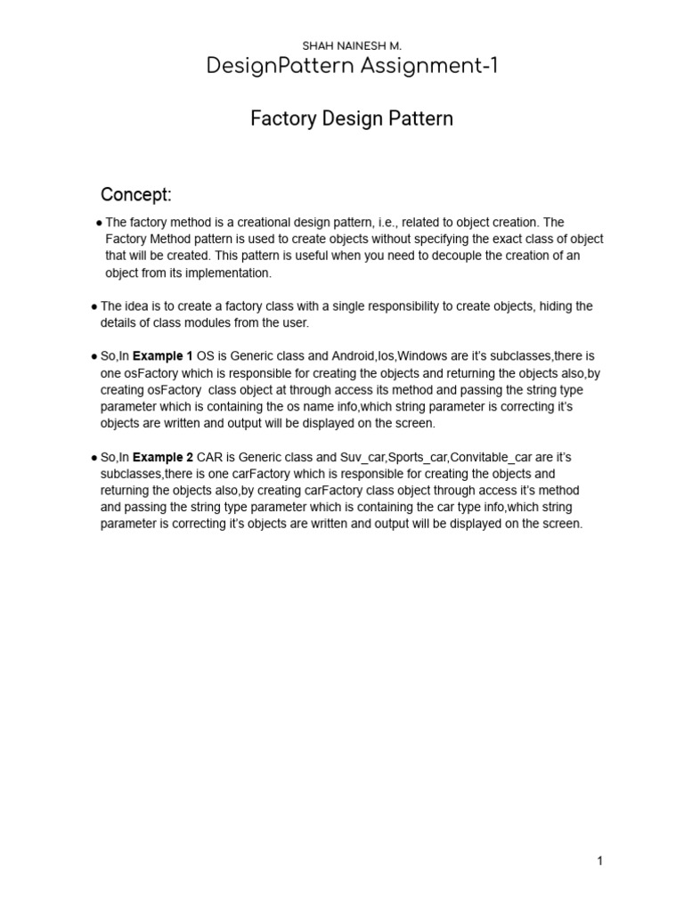 Designpattern Assignment 1 Pdf Class Computer Programming Method Computer Programming