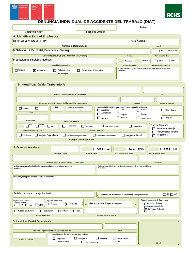 Formulario DIAT-ACHS | PDF