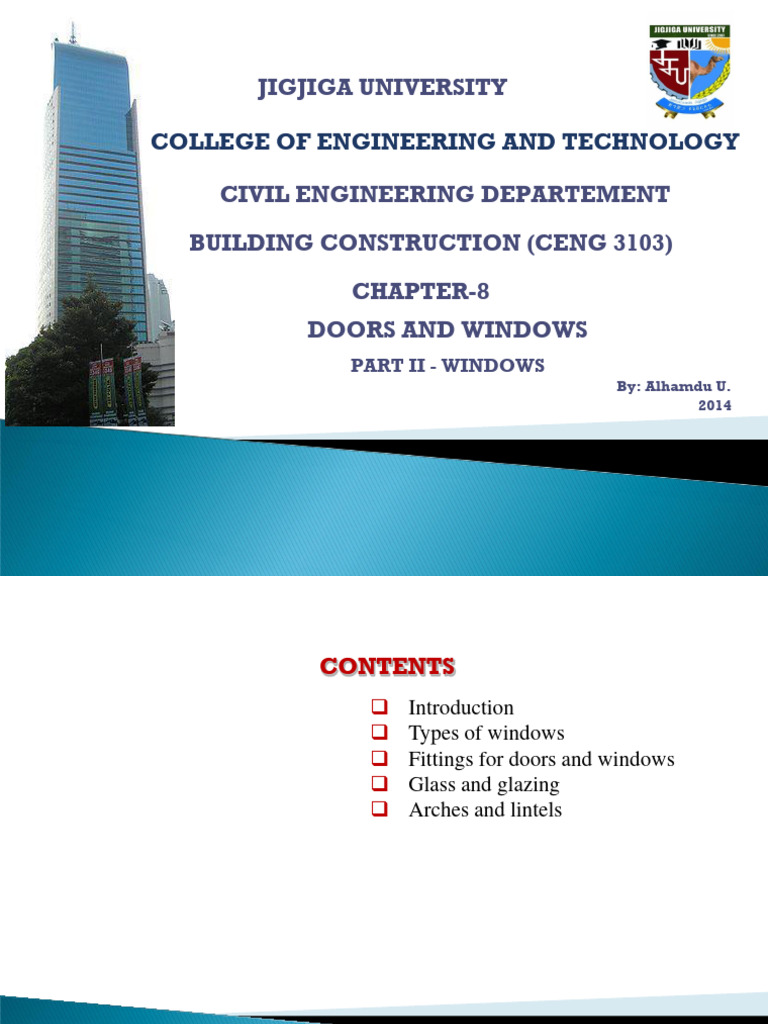 CHAPTER-8 DOORS & WINDOWS (WINDOWS) | PDF | Window | Glasses