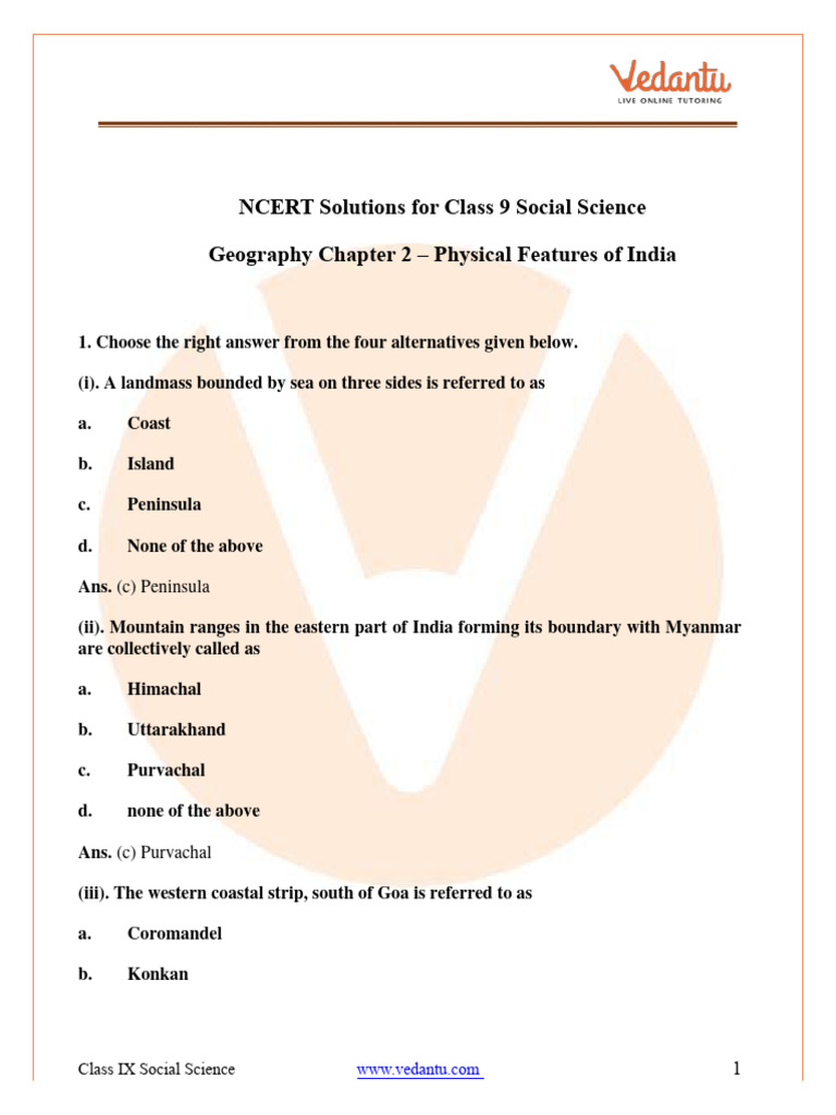 NCERT Solutions For Chapter 2 Physical Features of India Class 9 PDF | PDF | Physiographic ...