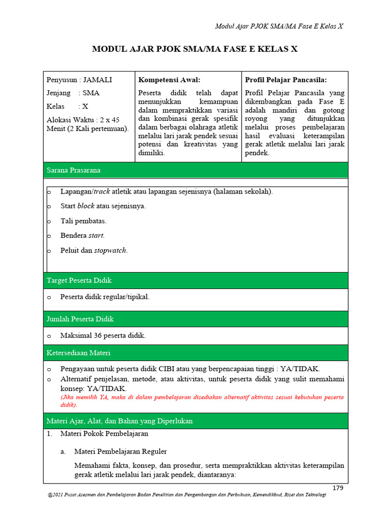 06 Modul Ajar Lari Jarak Pendek - 27 - 07 - 2021 - Oke | PDF