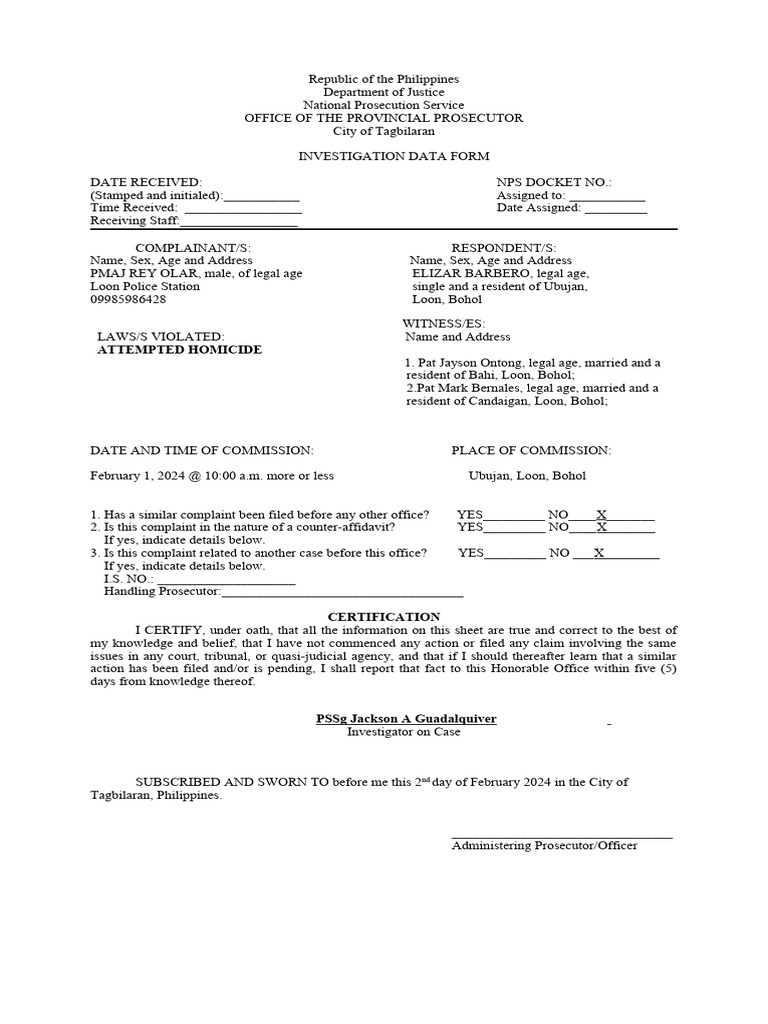 Investigation Data Form | PDF | Prosecutor | Separation Of Powers