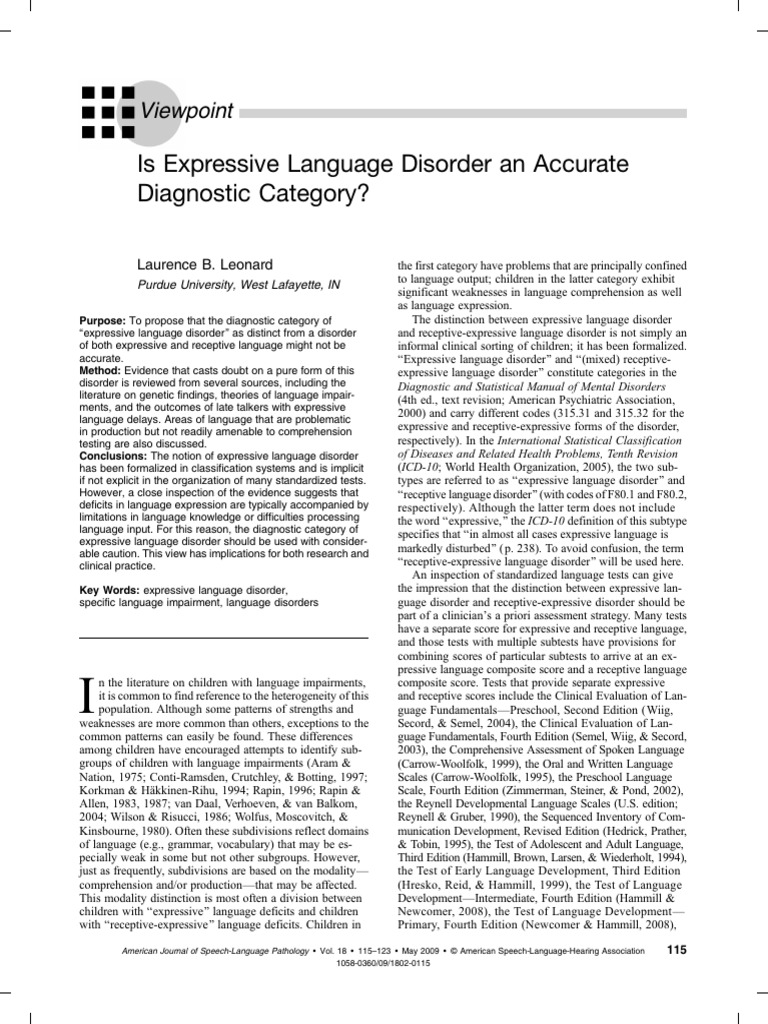 CR - Leonard 2009 - Is Expressive Language Disorder An Accurate | PDF ...