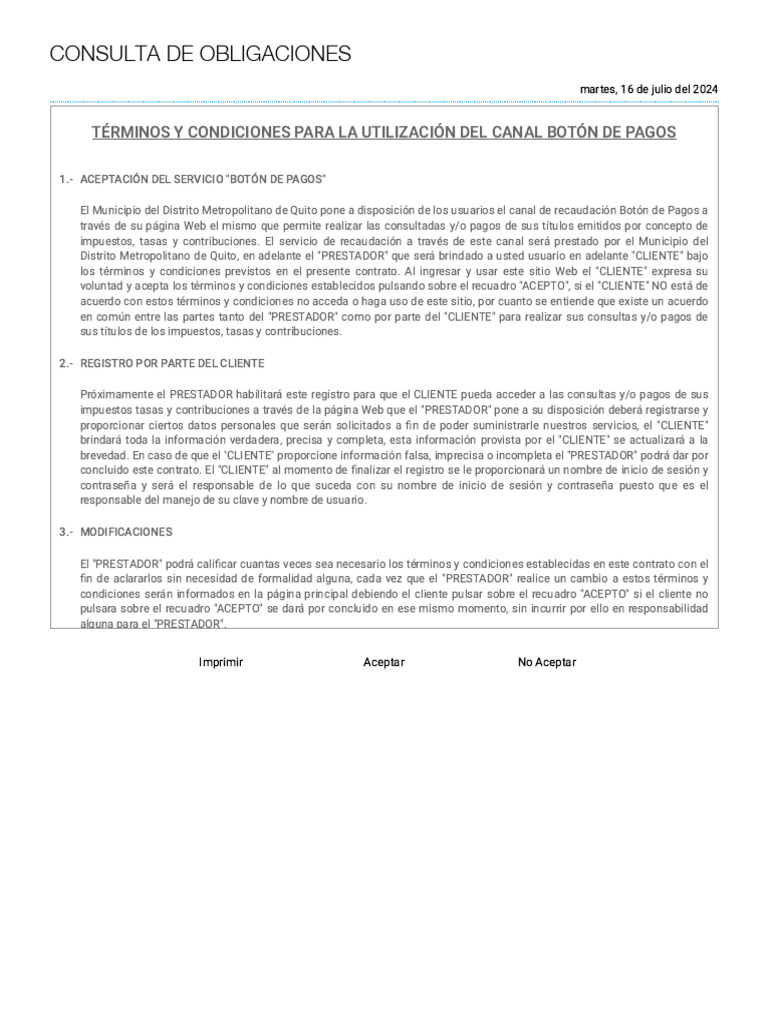 Consulta de Obligaciones - Términos y Condiciones | PDF | Red mundial | Internet y web