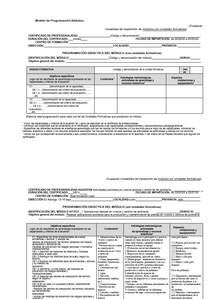 Modelo de Programacion Didactica | PDF | Riego | Evaluación