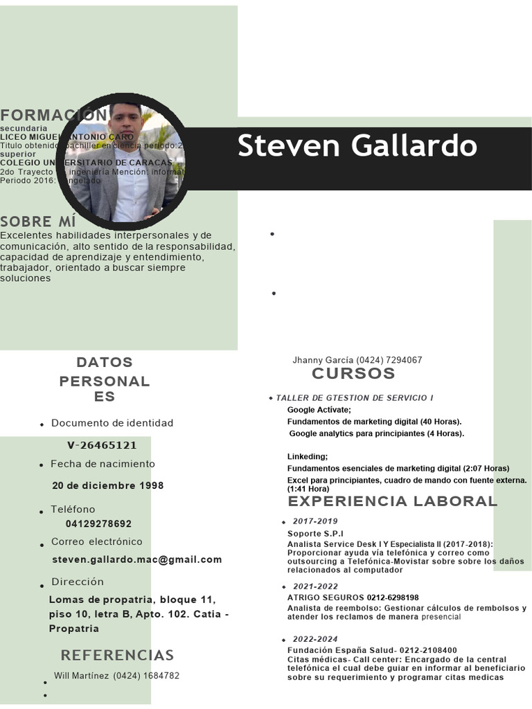 CV de Steven Gallardo: Experiencia en TI y Atención al Cliente | PDF ...