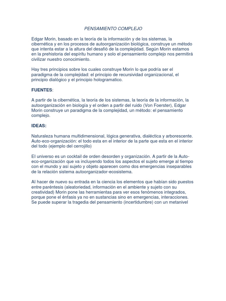 Pensamiento Complejo | PDF | Complejidad | Autoorganización