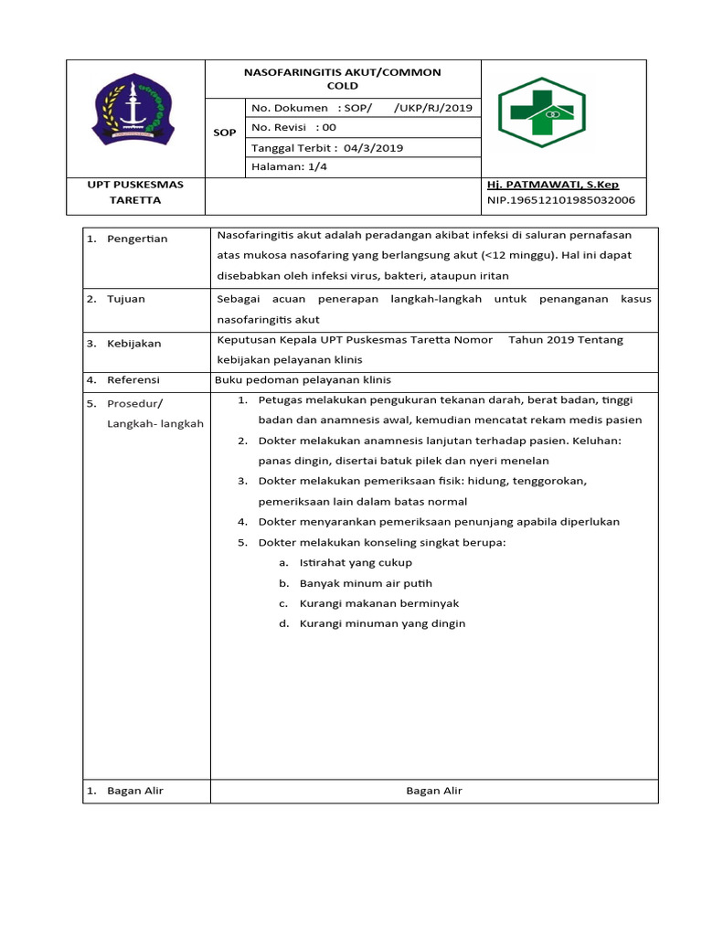 Sop Nasofaringitis Akut Atau CC | PDF