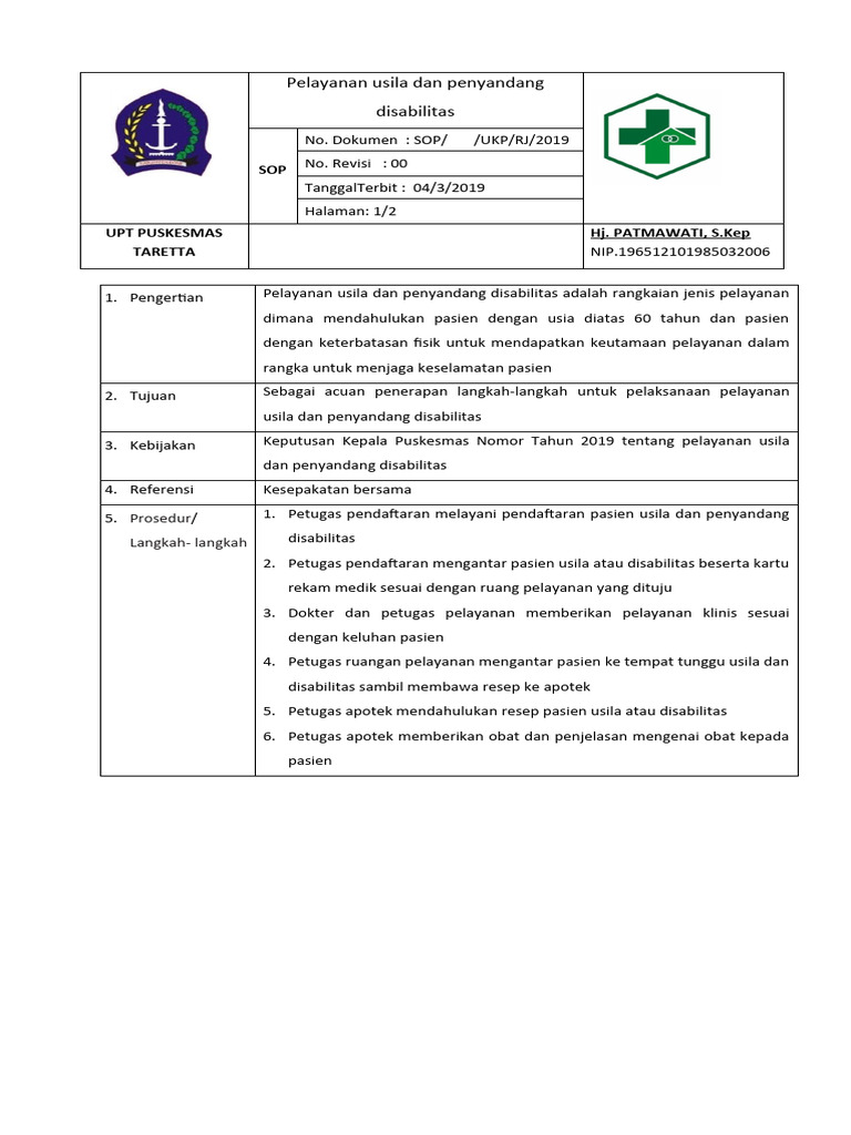 Sop Pelayanan Usila Dan Penyandang Disabilitas | PDF | Kesehatan Holistik