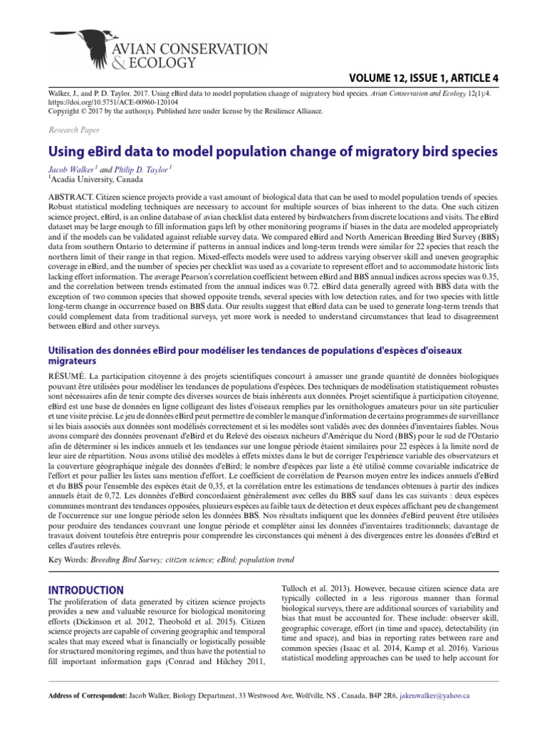 Using EBird Data To Model Population Change of Migratory Bird Species ...