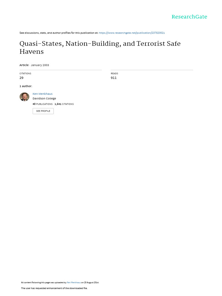 Quasi-States Nation-Building and Terrorist Safe Ha | PDF | Failed State ...