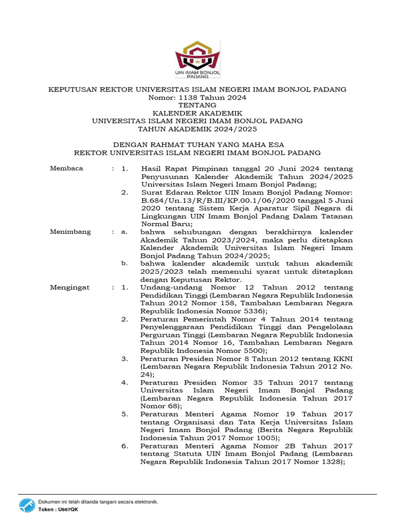 Kalender Akademik UIN IB Tahun 2024-2025 | PDF