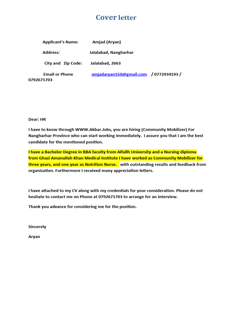 Amjad CV For The Position of Community Mobilizer (CCCM) CTG | PDF ...