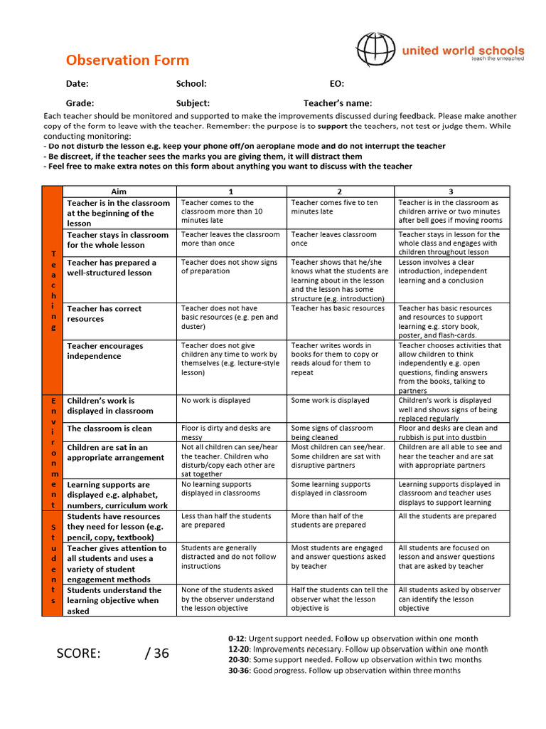 Nepal OLD Lesson Observation Form | PDF | Teachers | Classroom