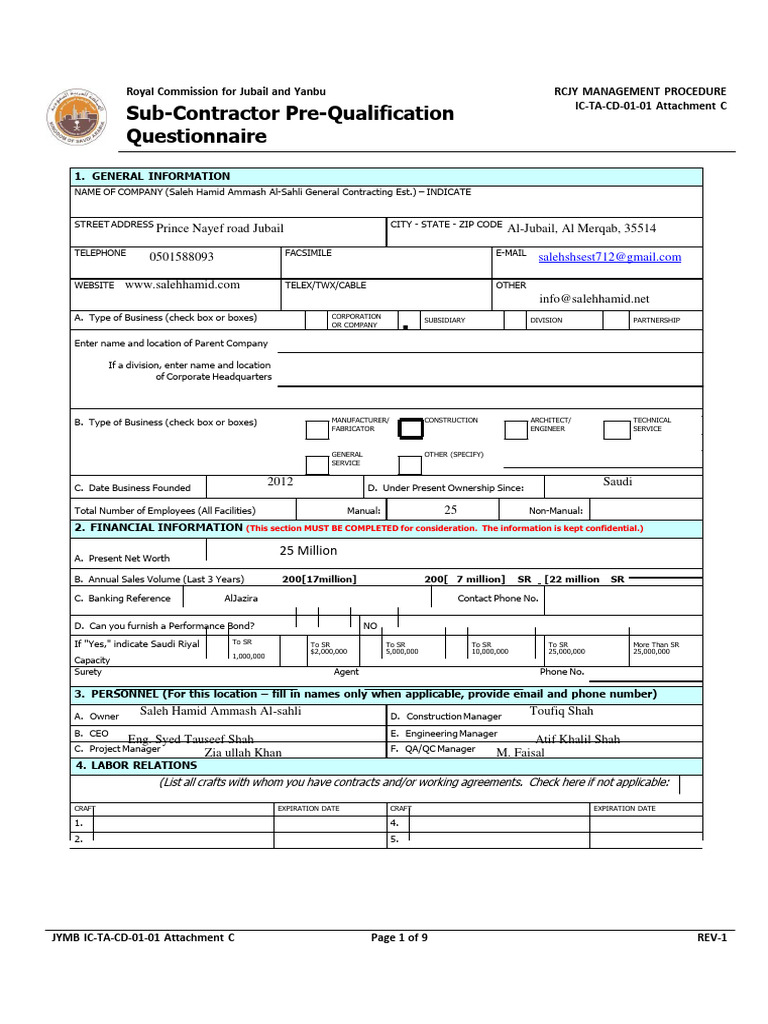 Subcontractor Prequalification Form | PDF | Electrical Substation