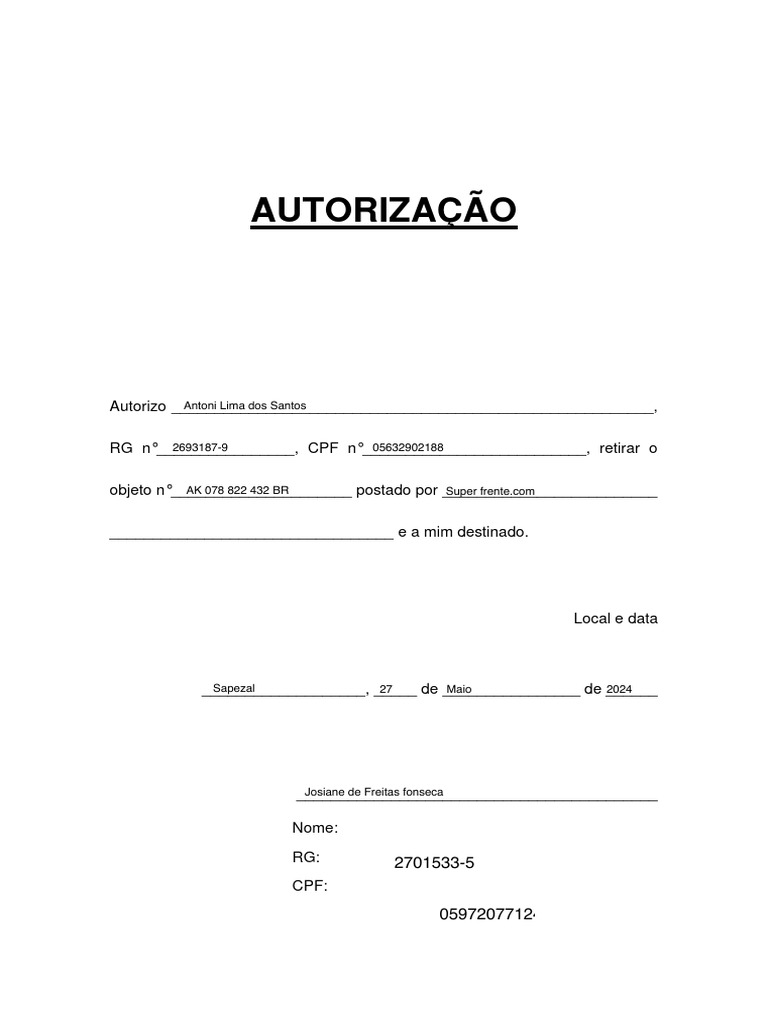 Autorizacao Retirada Correios | PDF Autorizacao Retirada Correios | PDF