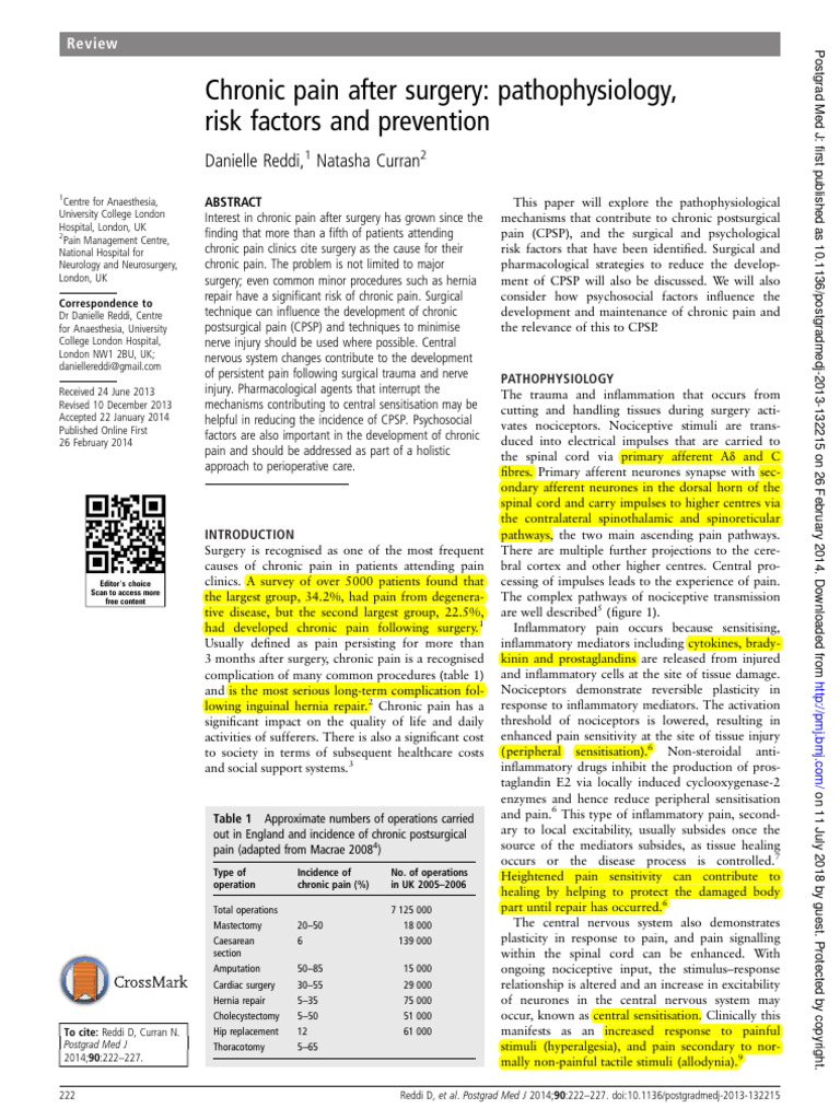Chronic Pain Post-Surgery: Risks & Prevention | PDF | Pain | Analgesic