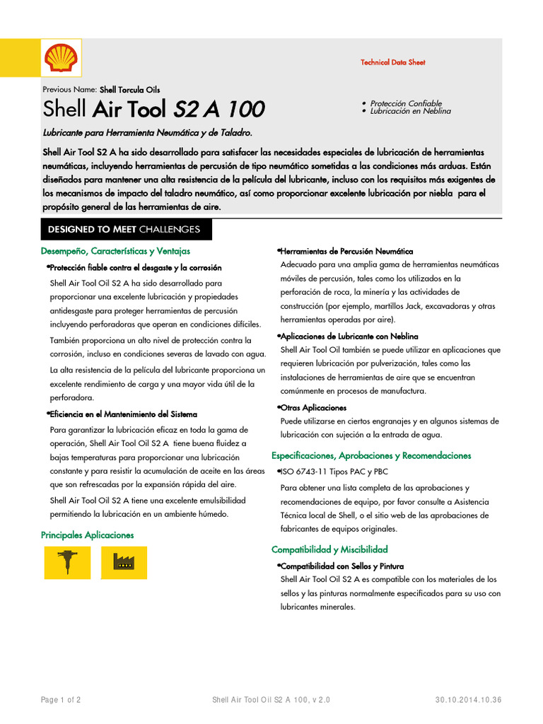 GPCDOC Local TDS Spain Shell Air Tool Oil S2 A 100 (Es) TDS | PDF ...