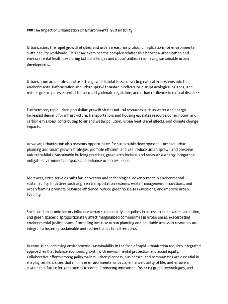 Urbanization and Environmental Sustainability | PDF | Sustainability ...