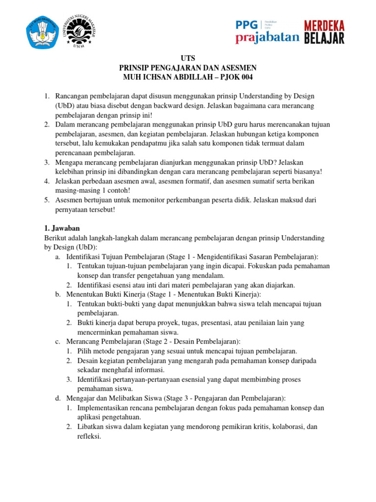 Uts - Prinsip Pengajaran Dan Asesmen | PDF