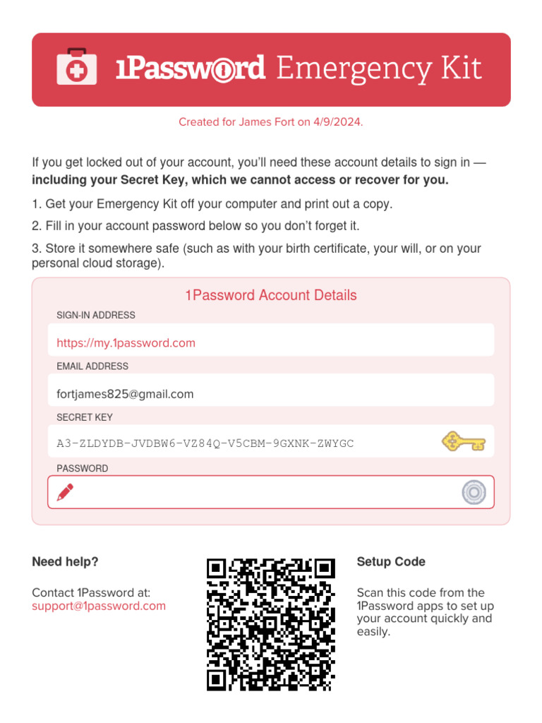 1password Emergency Kit A3-ZLDYDB-my | PDF