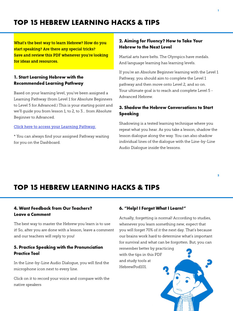 Top 15 Hebrew Learning Tips & Hacks | PDF | Learning | Cognitive Science