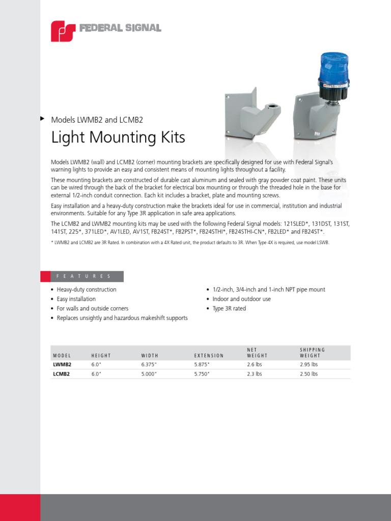 Federal Signal Light Mounting Kits | PDF | Equipment | Manufactured Goods
