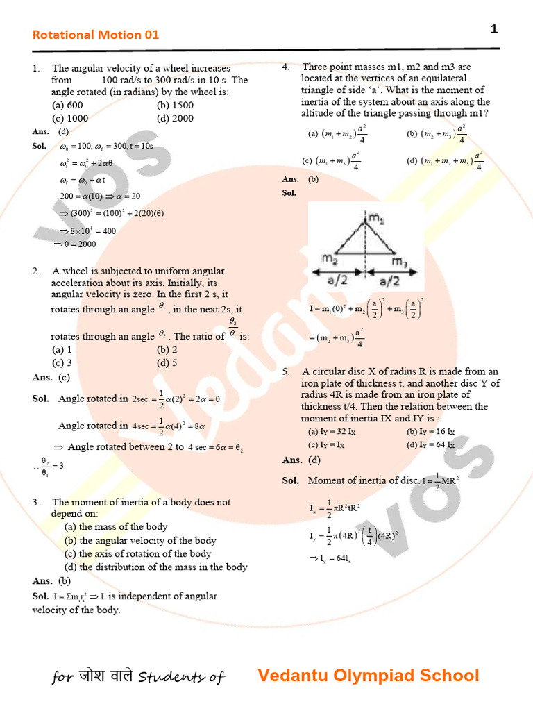 Rotational Motion 01 - Solutions | PDF | Rotation Around A Fixed Axis | Physical Quantities