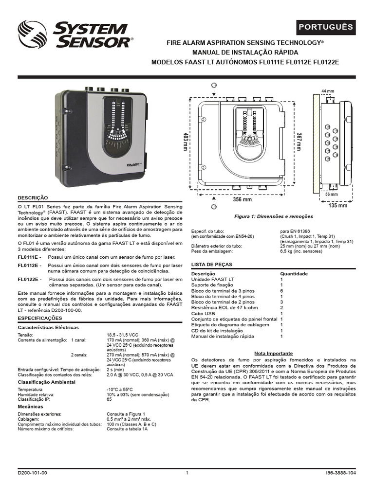 Manual de Instalação do FAAST LT FL01 | PDF | Relé | Engenharia Elétrica