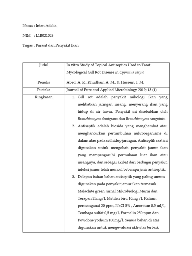Antiseptics for Mycological Gill Rot in Carp | PDF | Mass Concentration ...