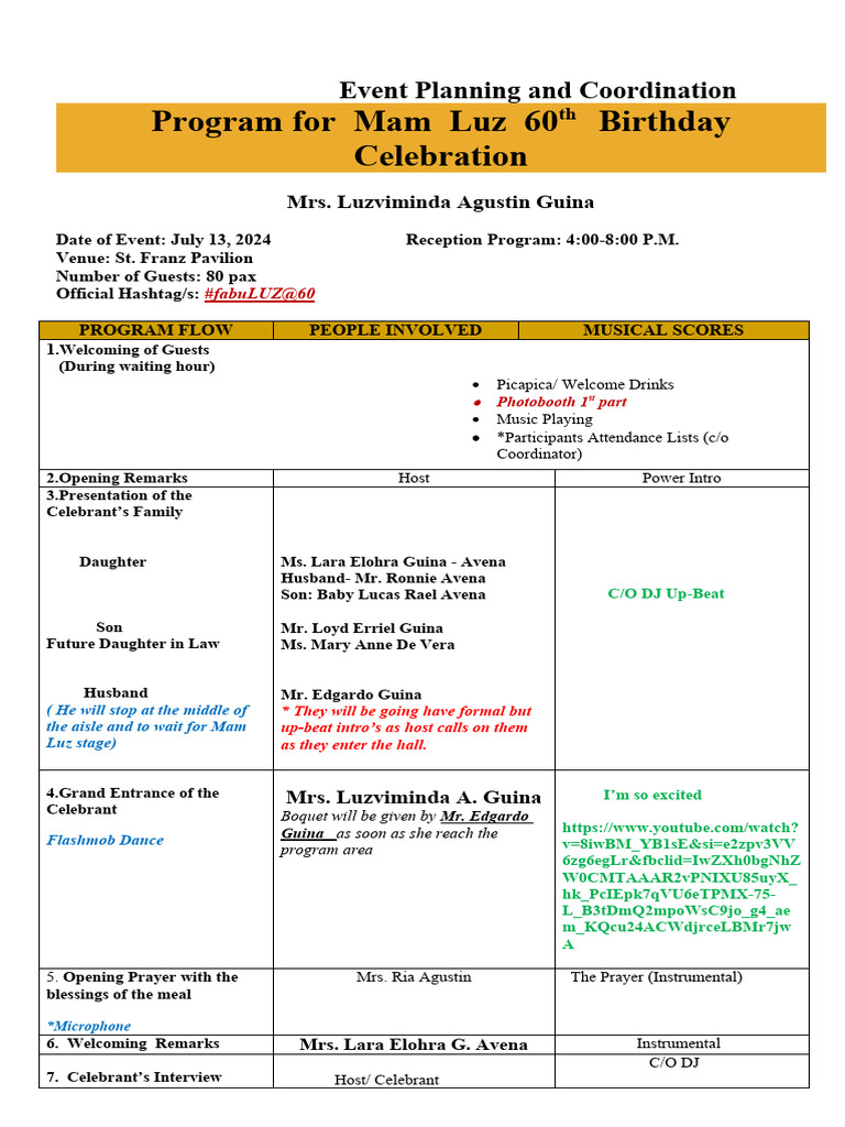 Luz's 60th Birthday Bash Plan | PDF