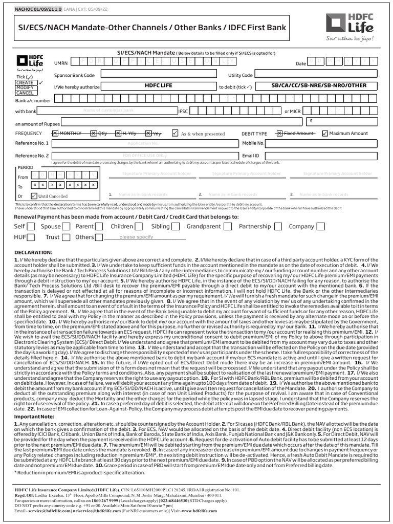 NACH Mandate Other Channels | PDF | Debit Card | Banks