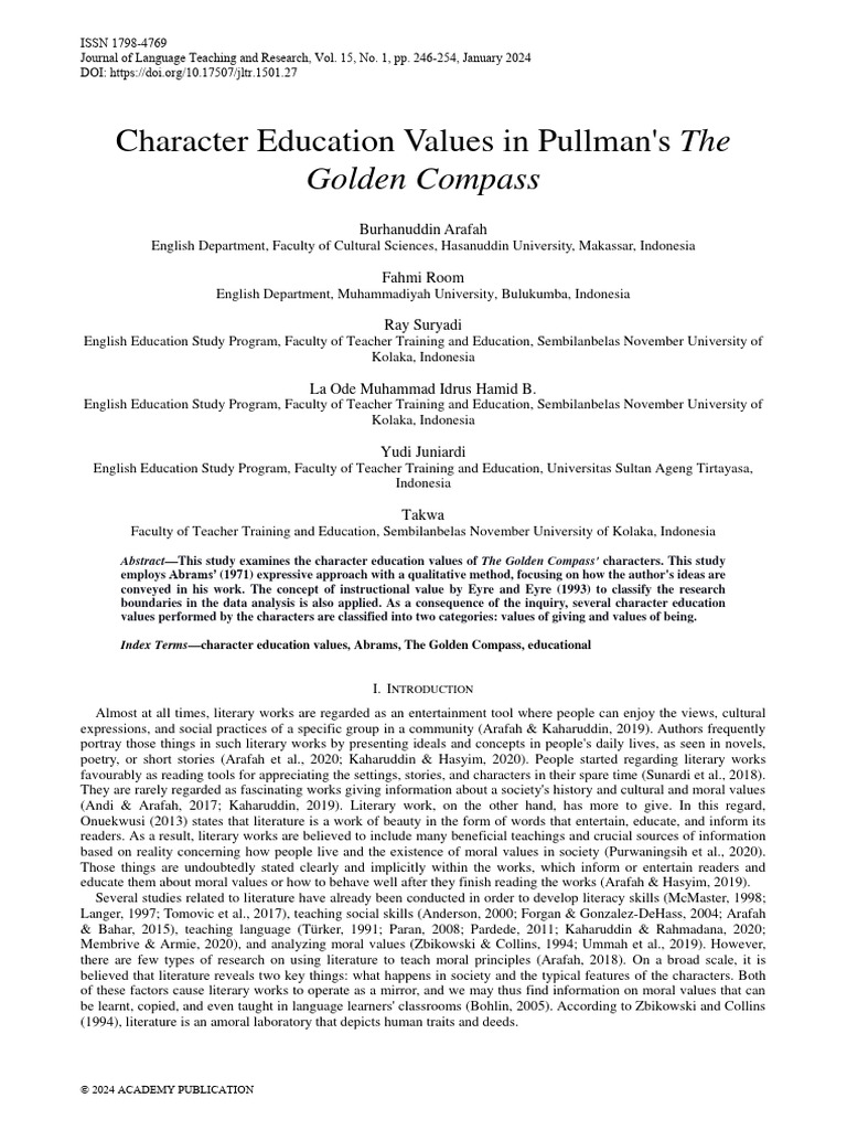 Character Education Values in Pullman's The: Golden Compass | PDF ...