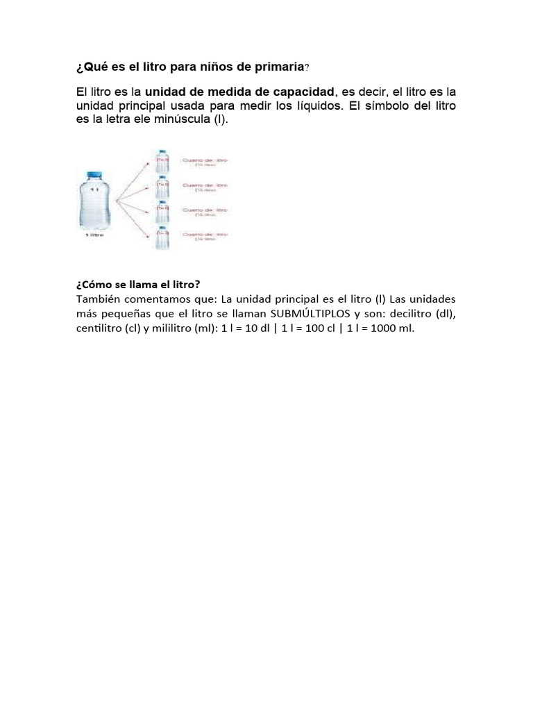 Qué Es El Litro para Niños de Primaria | PDF