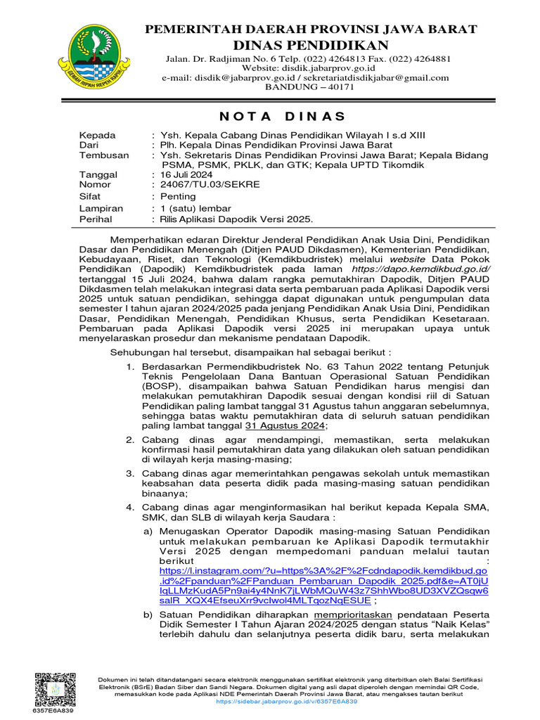 TTE PlhKadisdik Perencanaan NOTA DINAS Rilis Aplikasi Dapodik Versi ...