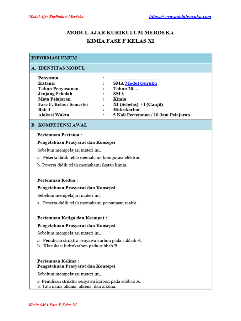Modul Ajar Kelas XI SMA Kimia Fase F Bab 4 | PDF